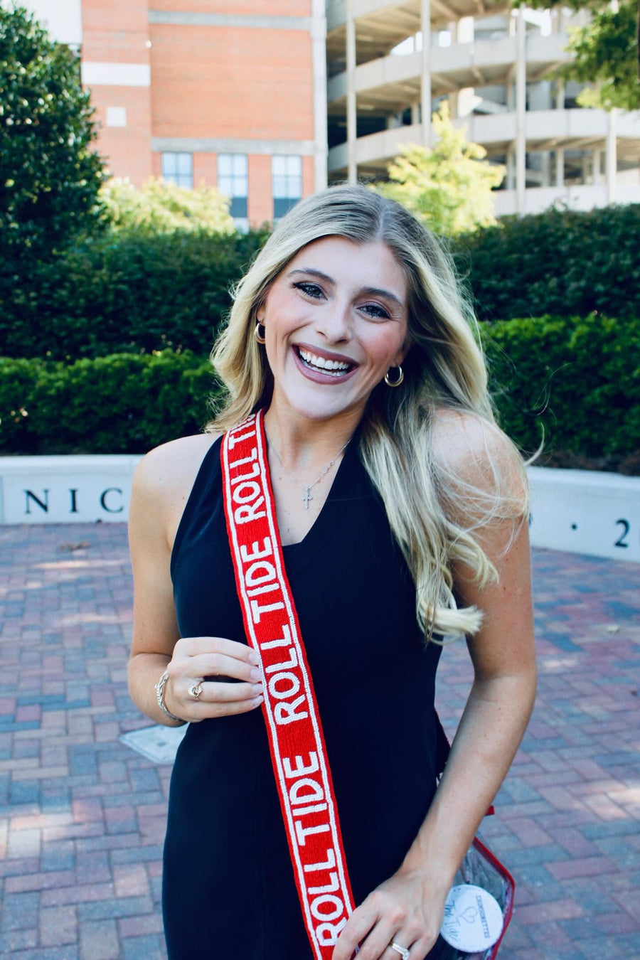 Alabama Roll Tide Beaded purse strap in crimson and white by Desden