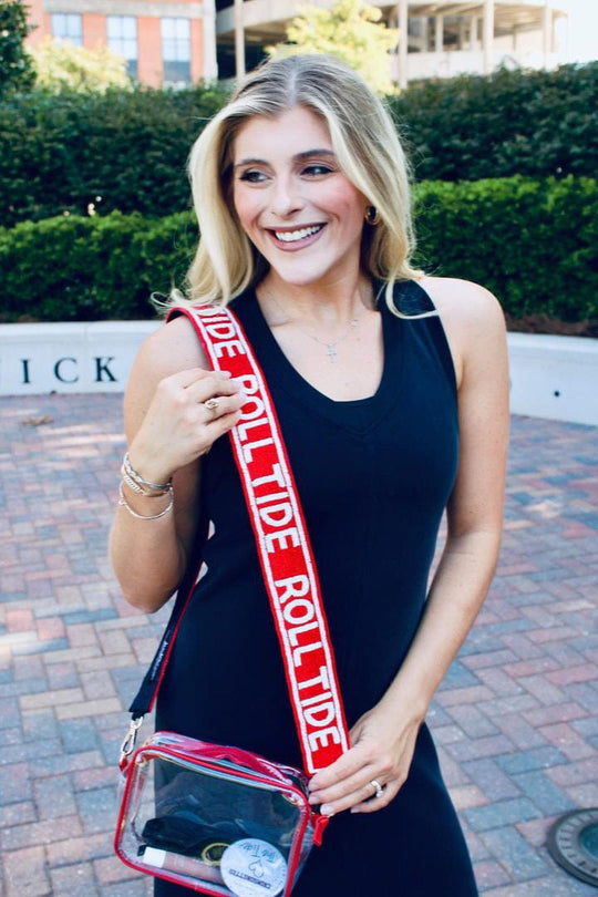 Alabama Roll Tide Beaded purse strap in crimson and white by Desden