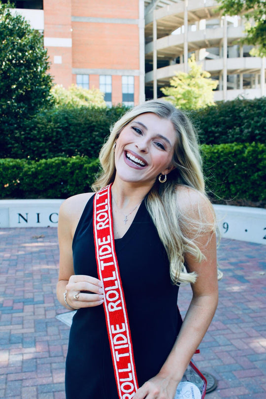 Alabama Roll Tide Beaded purse strap in crimson and white by Desden